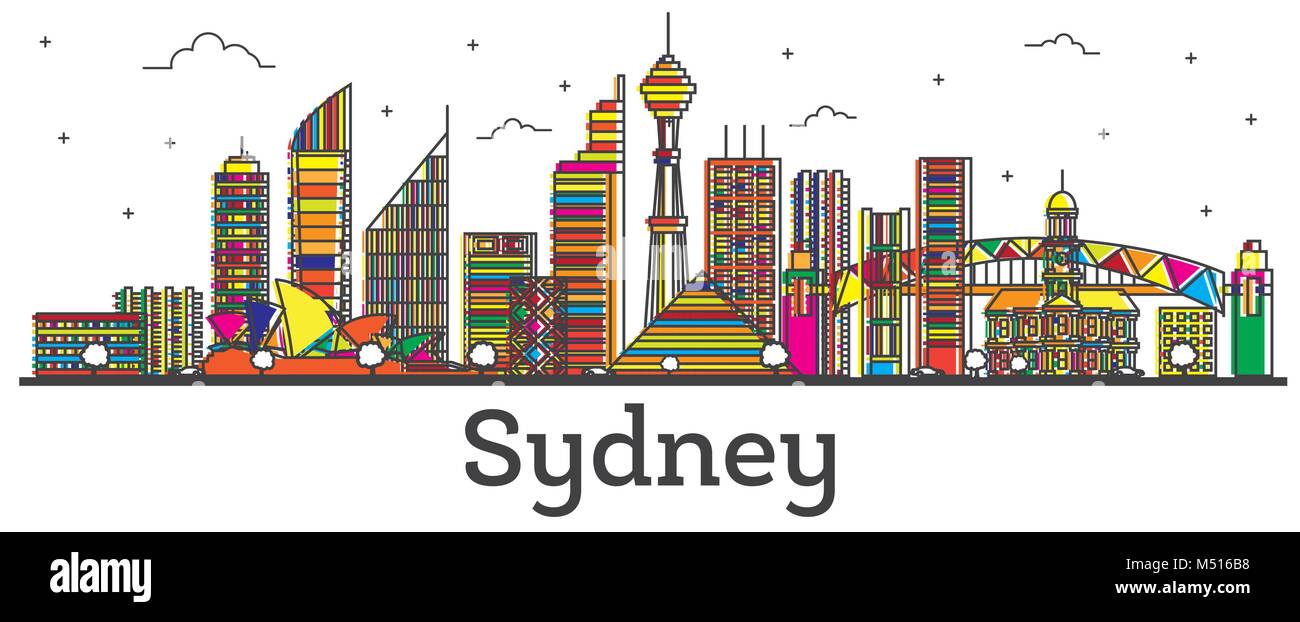 Outline Sydney Australia City Skyline with Color Buildings Isolated on ...