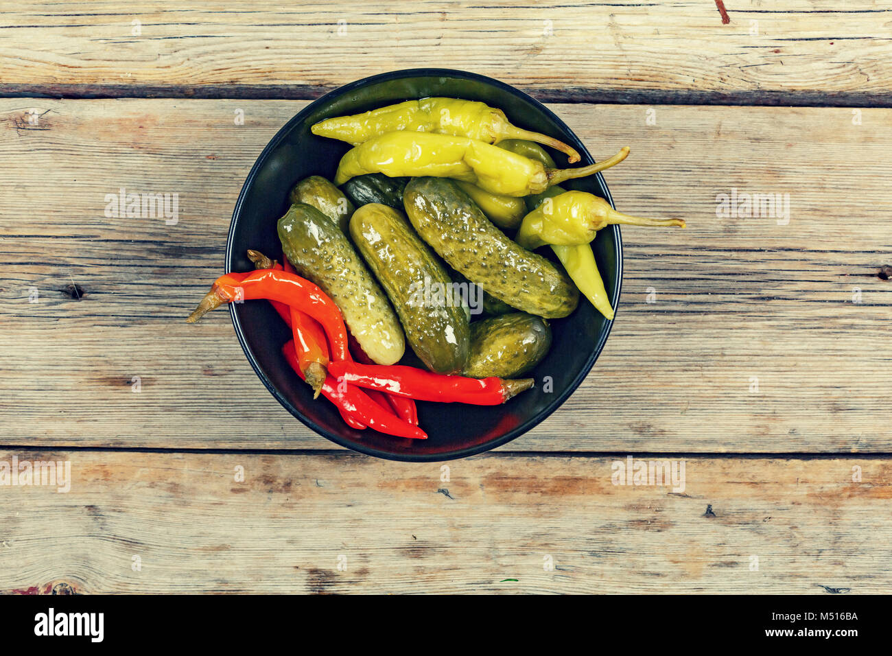 American traditional snack. Pickled cucumbers and salted hot chilli ...