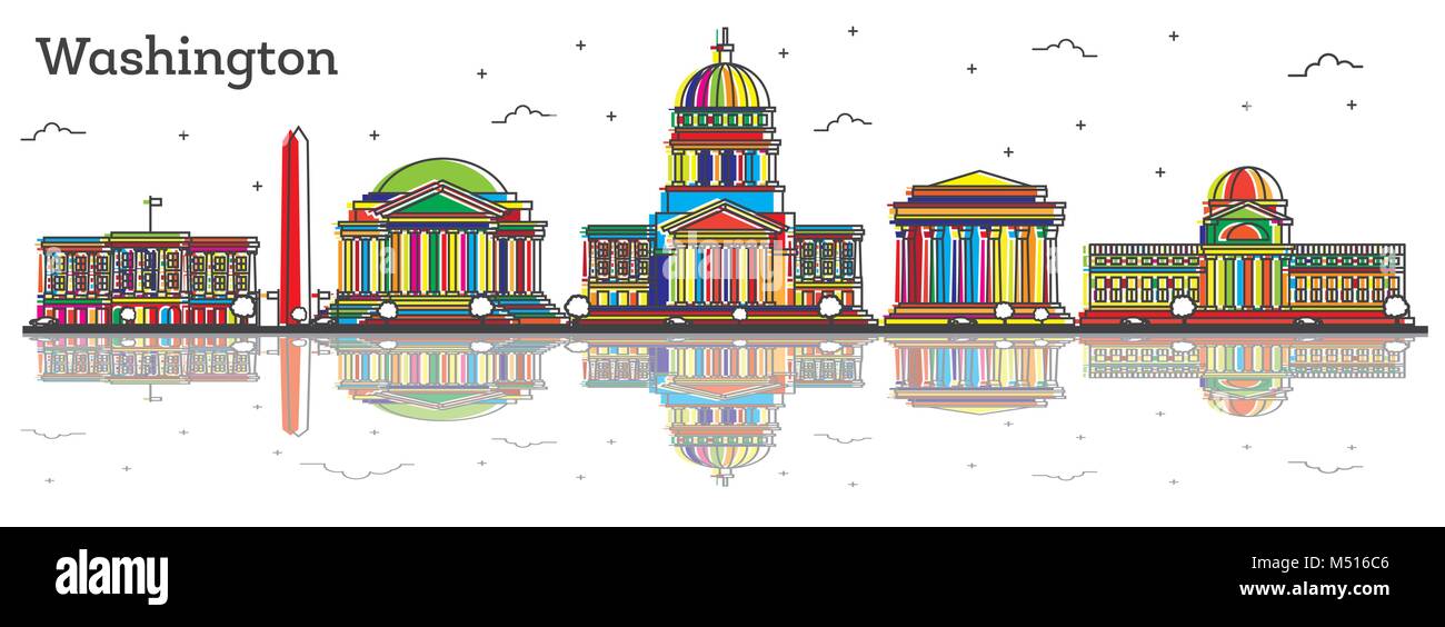 Outline Washington DC USA City Skyline with Color Buildings and ...