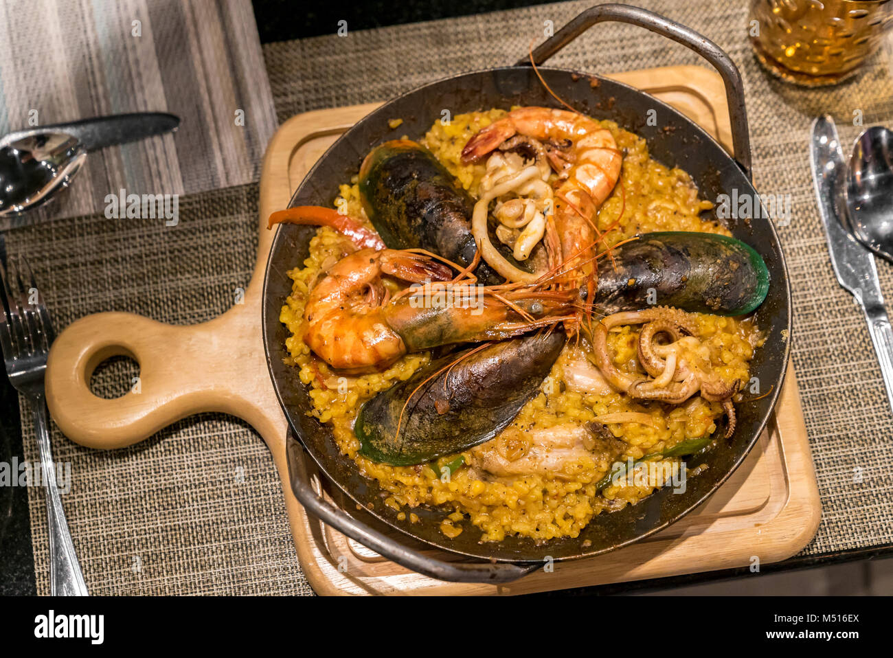 Seafood Paella Rice Stock Photo - Alamy