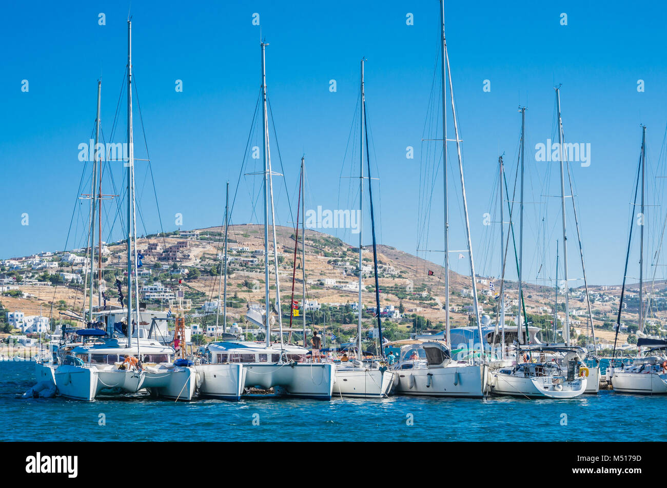 Beautiful view of Parikia town in Paros island, Greece, Cyclades ...