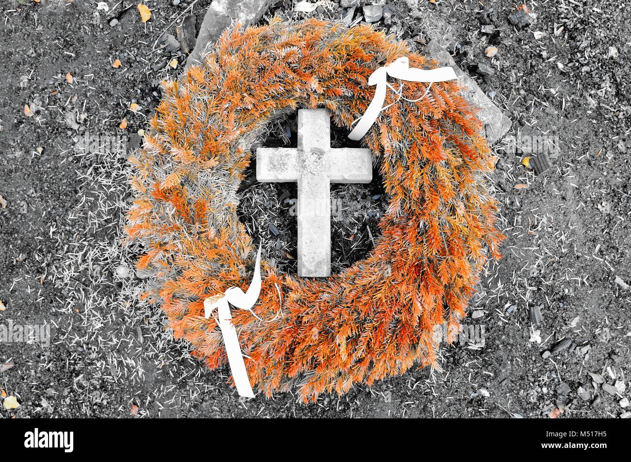 withered wreath with cross Stock Photo - Alamy
