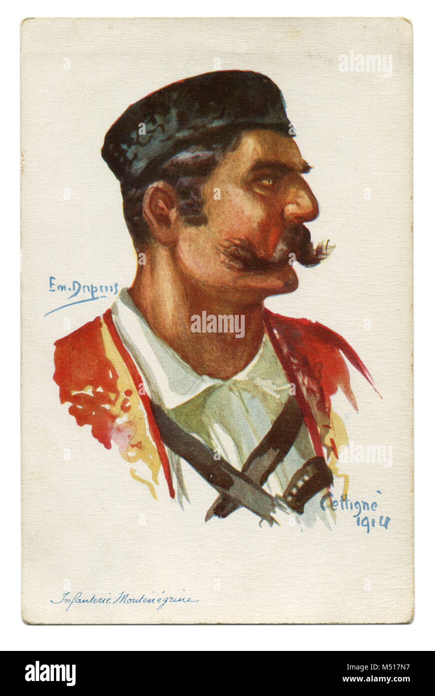 Old French postcard "allies", a brave Montenegrin infantry with a black ...
