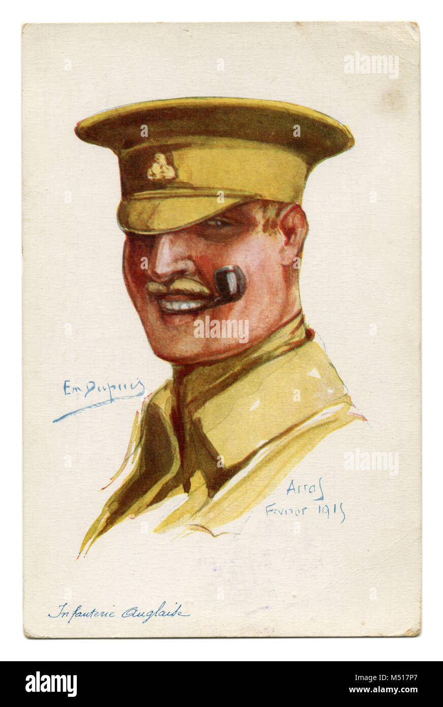 Old French postcard "allies", a brave English infantry officer Smoking ...