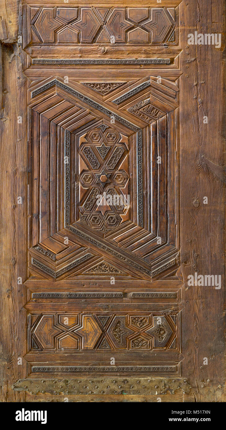 Geometrical and floral engraved patterns of Mamluk style wooden ornate ...