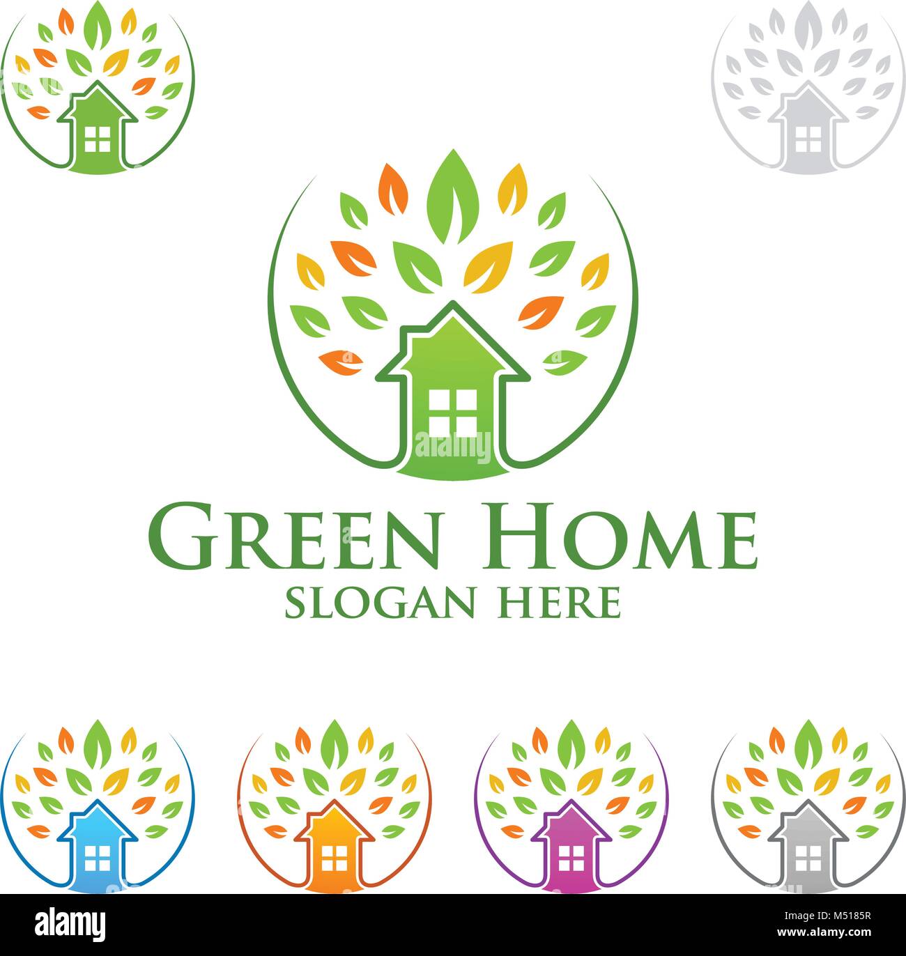 Green Home logo, Real Estate vector logo design with House and ecology ...