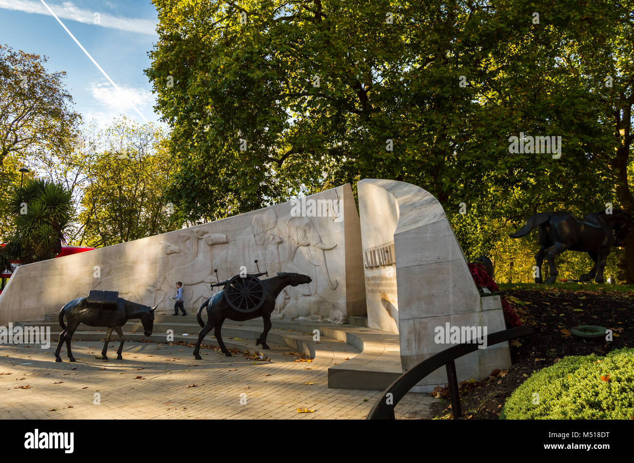 London, ENGLAND - October 25 2017: The Animals in War memorial located ...