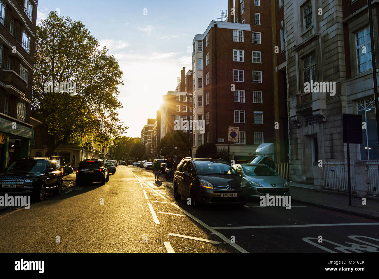 London, ENGLAND - October 25 2017: Streets of London at sunset near ...