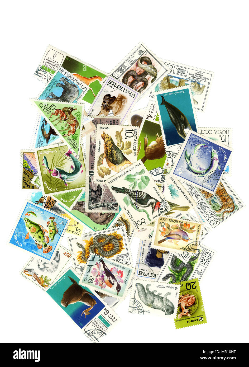 A collage of postage stamps on the theme of nature . To create a ...