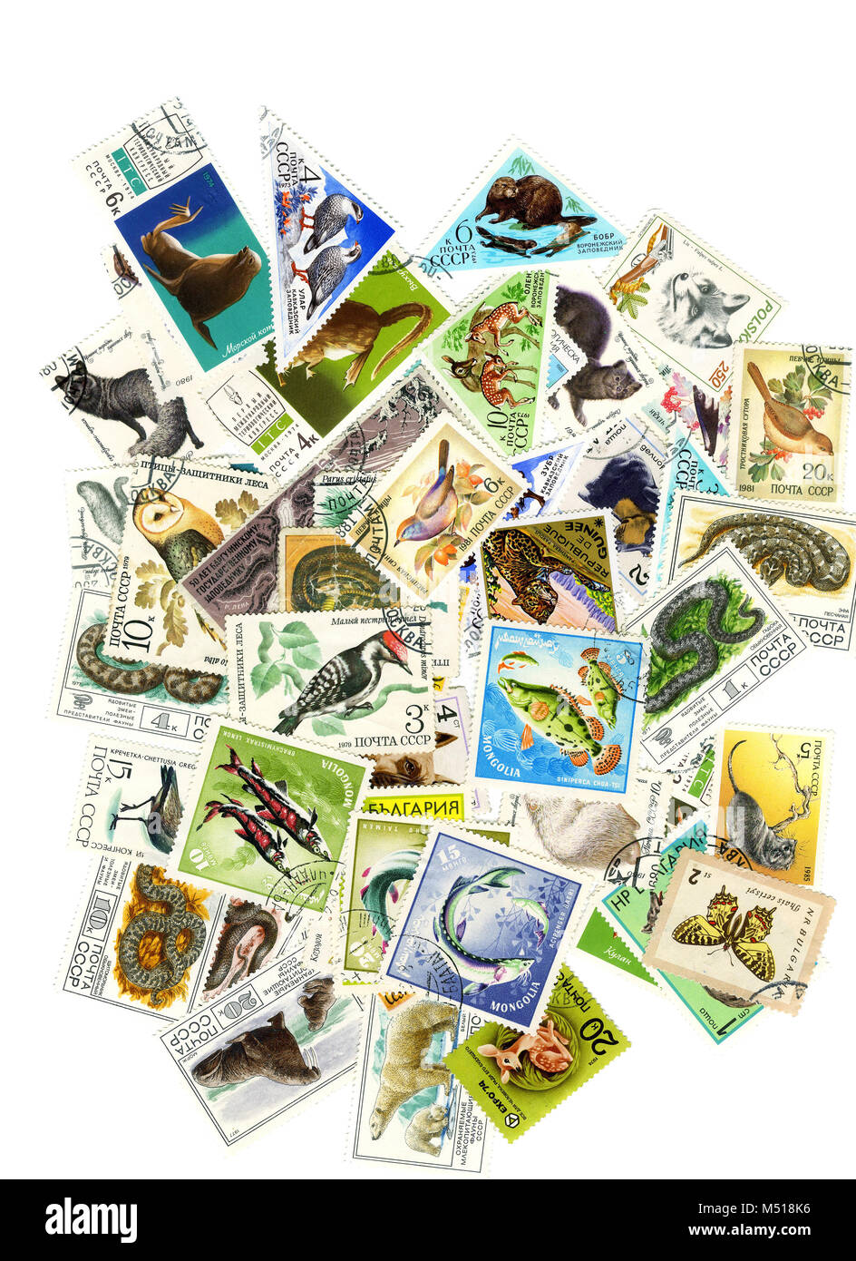 A collage of postage stamps on the theme of nature . To create a ...