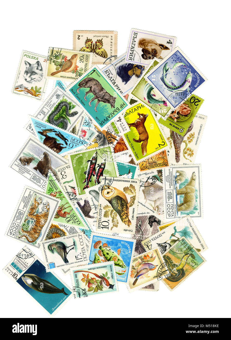 A collage of postage stamps on the theme of nature . To create a ...
