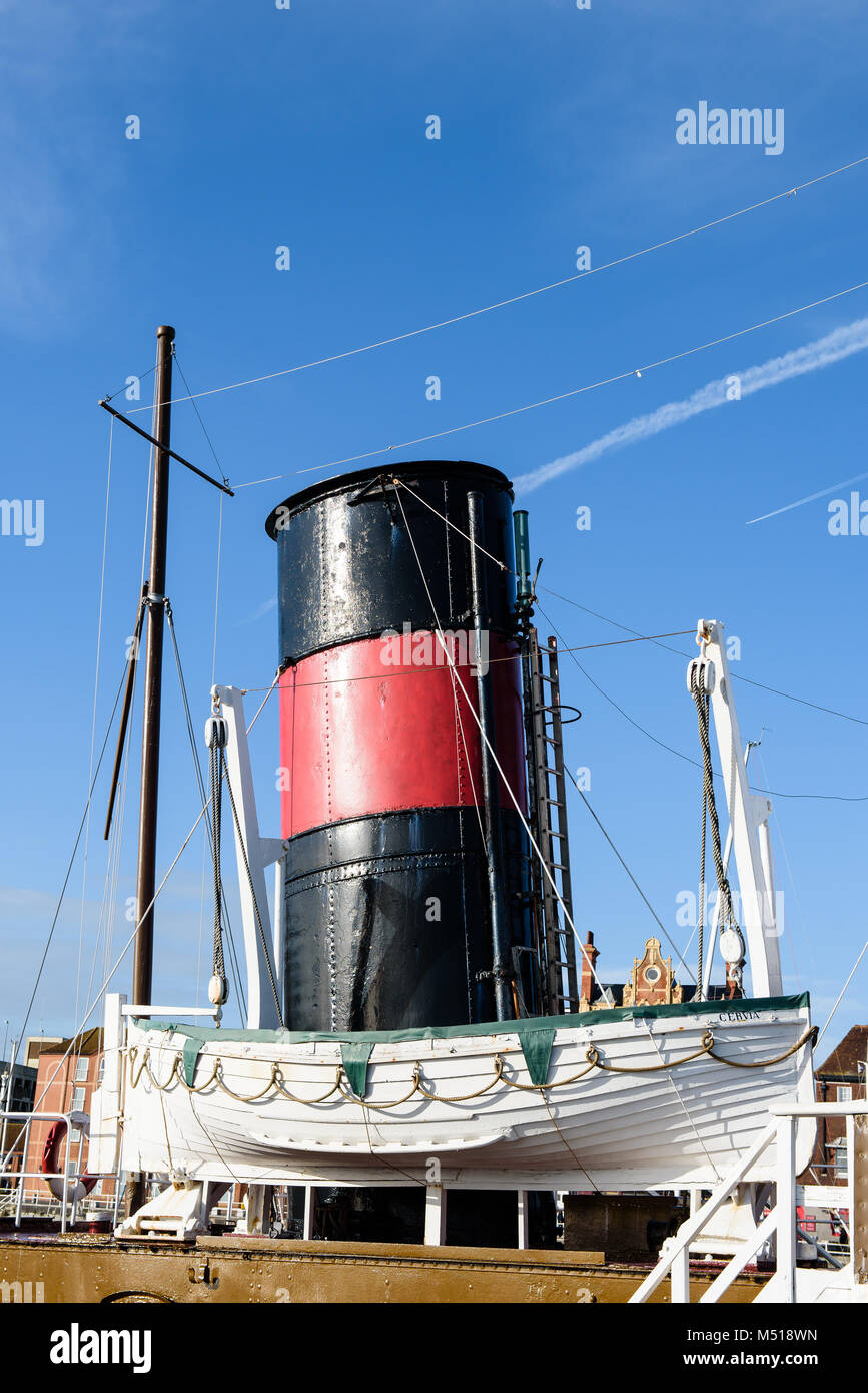 Ship funnel and lifeboat Stock Photo - Alamy