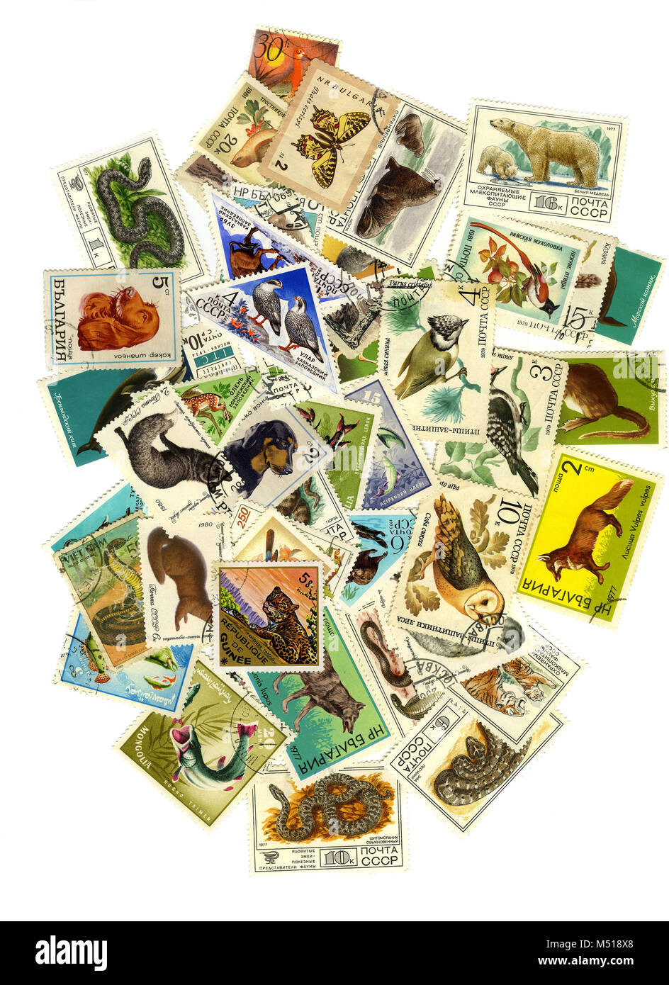 A collage of postage stamps on the theme of nature . To create a ...