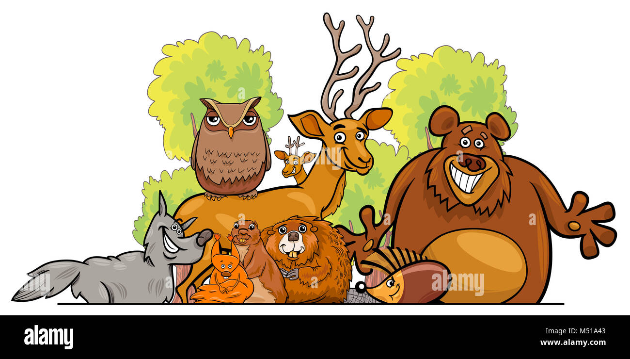Cartoon illustration forest animals header hi-res stock photography and ...