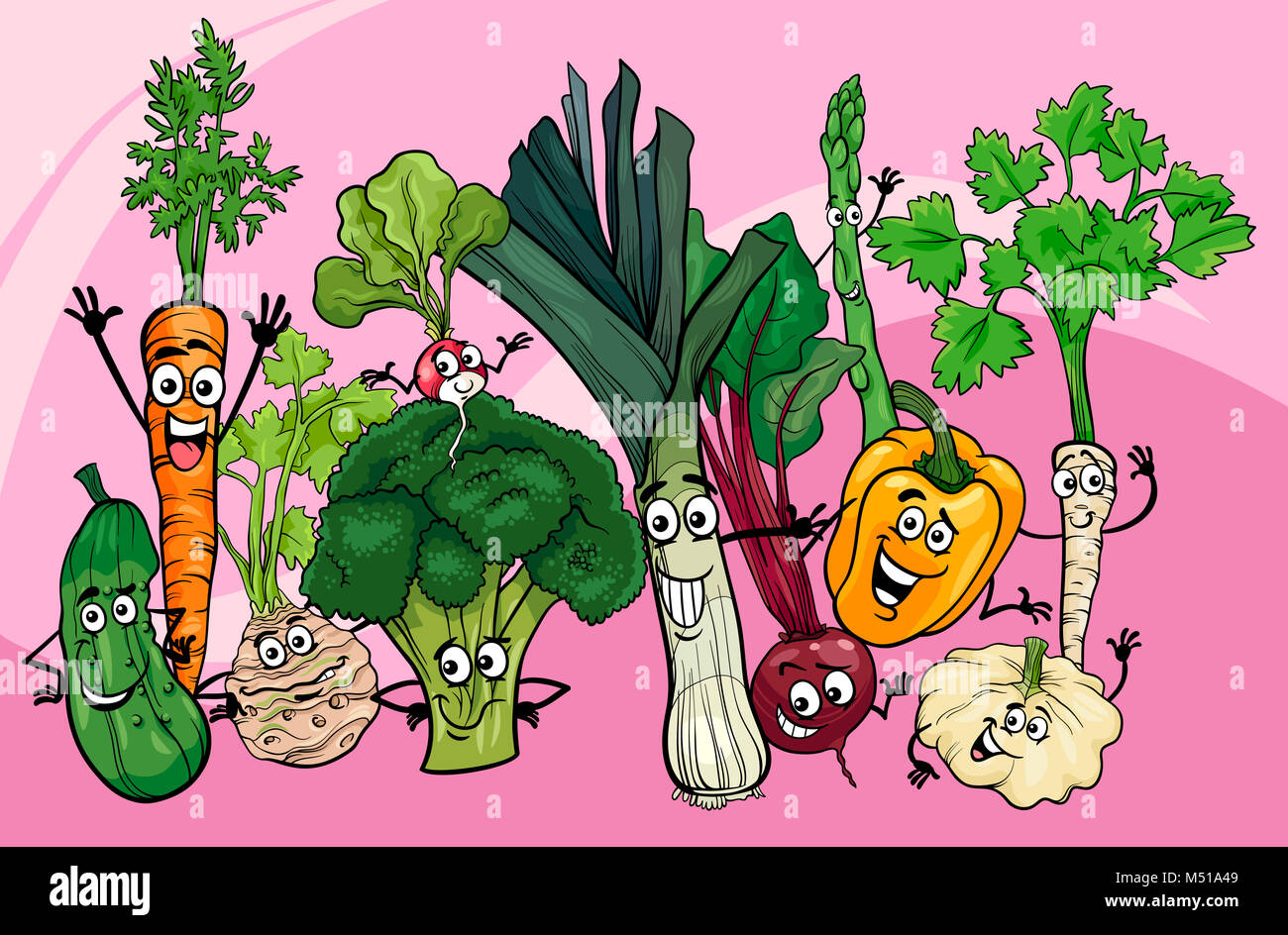 vegetables group cartoon illustration Stock Photo - Alamy