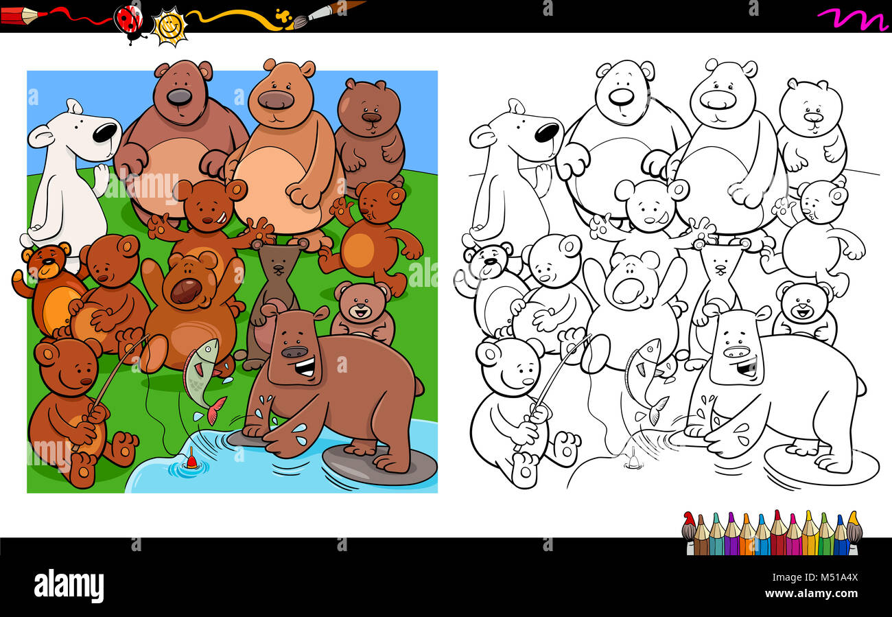 bears characters group coloring book Stock Photo - Alamy