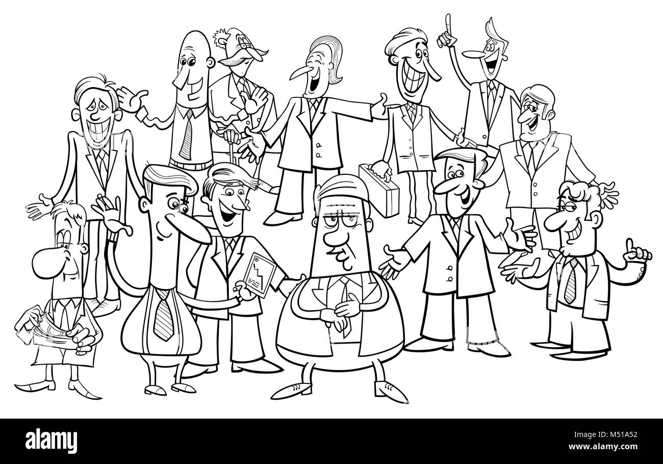 Cartoon business meeting businessmen Black and White Stock Photos ...
