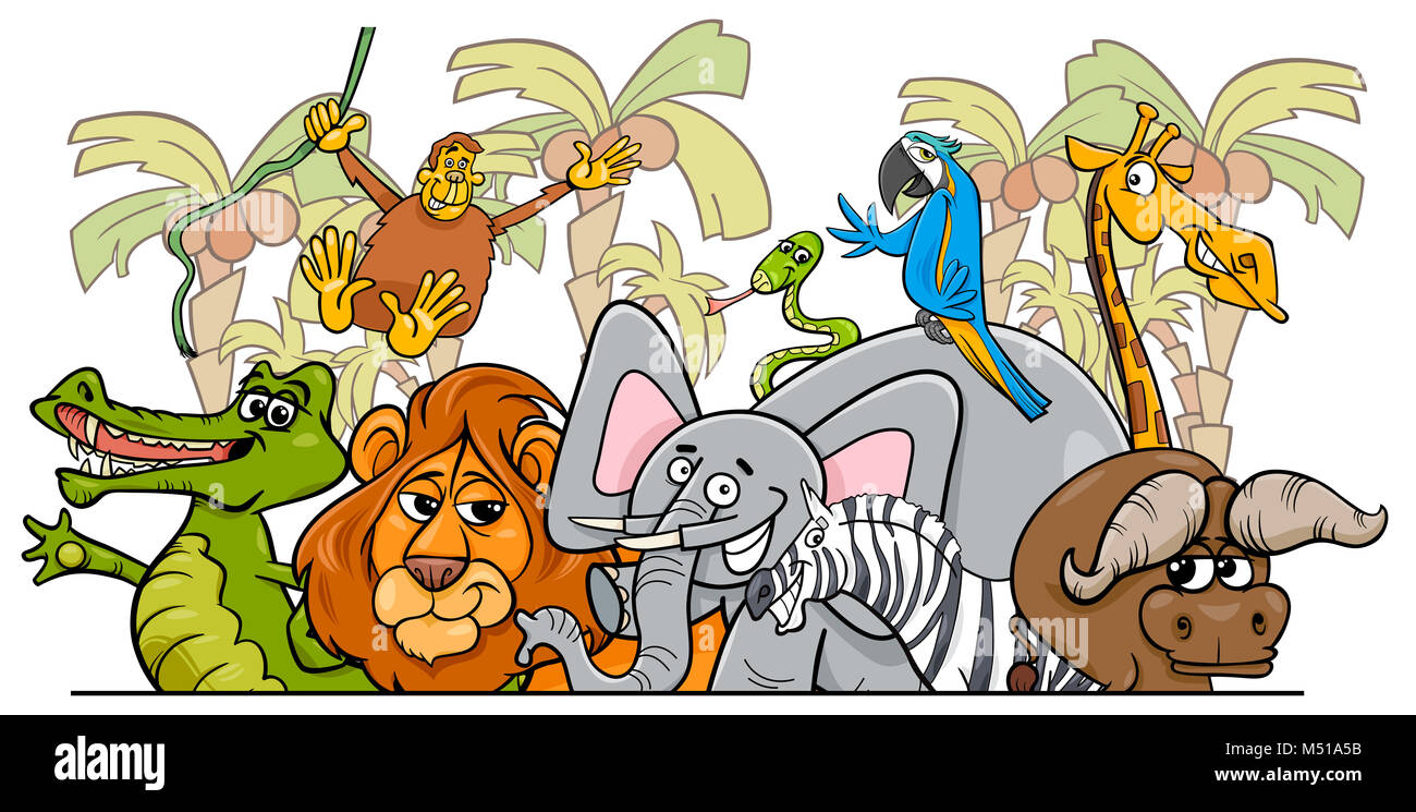 cartoon African safari wild animals group Stock Photo - Alamy