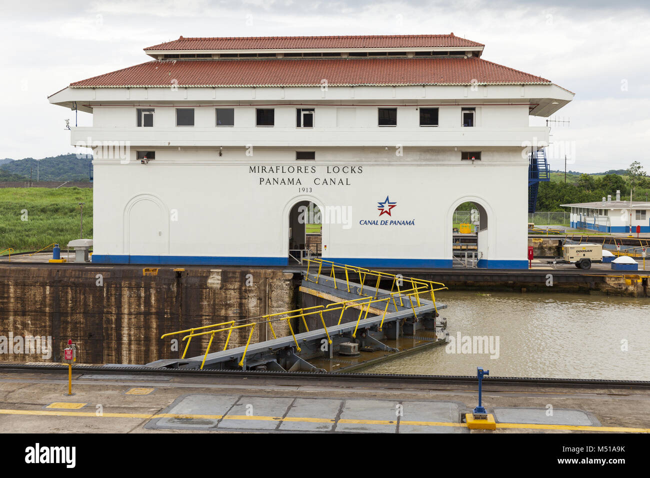 Panama Canal weir Miraflores Stock Photo - Alamy
