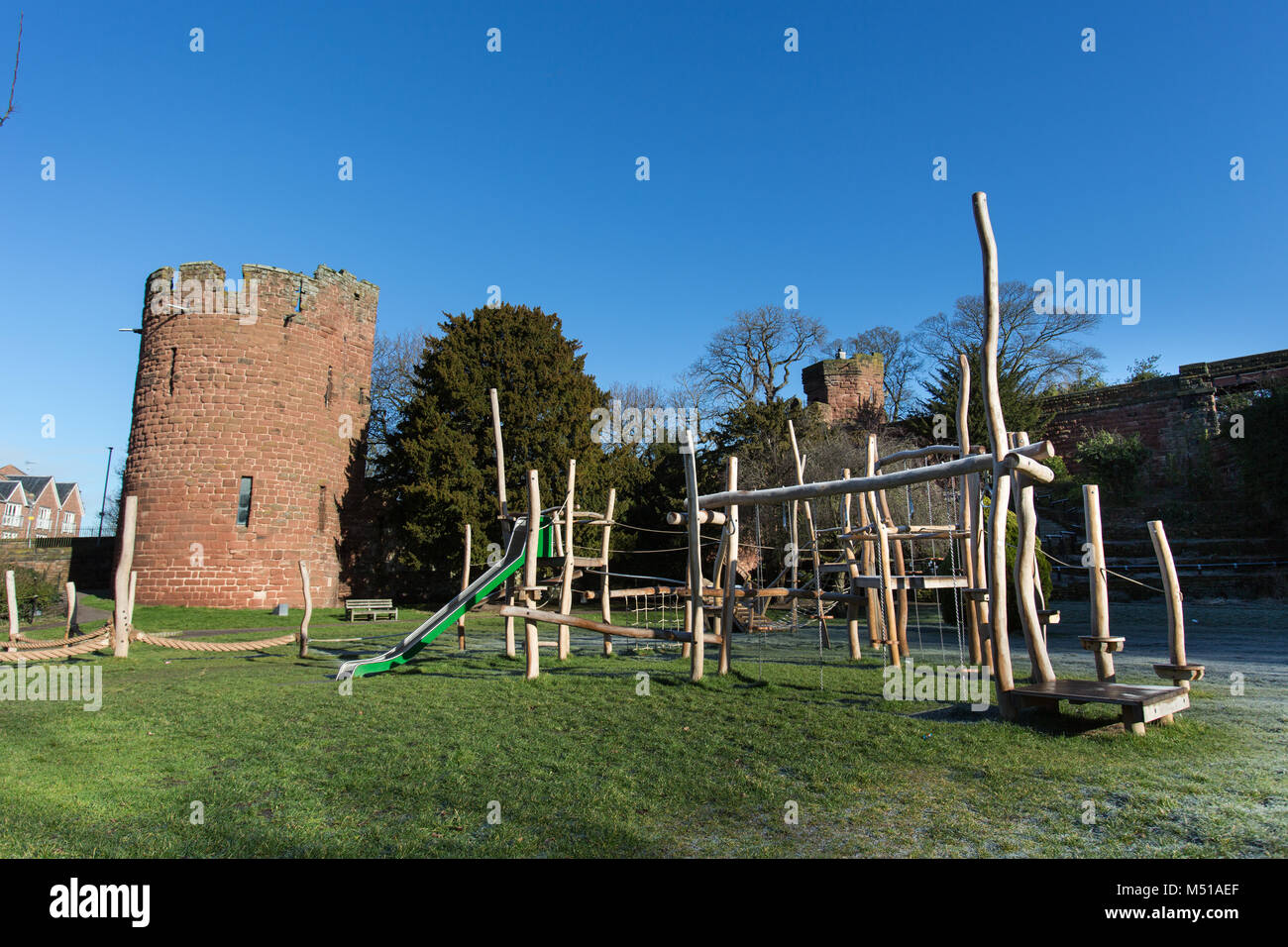 City of Chester, England. Picturesque view of Water Tower Gardens with ...