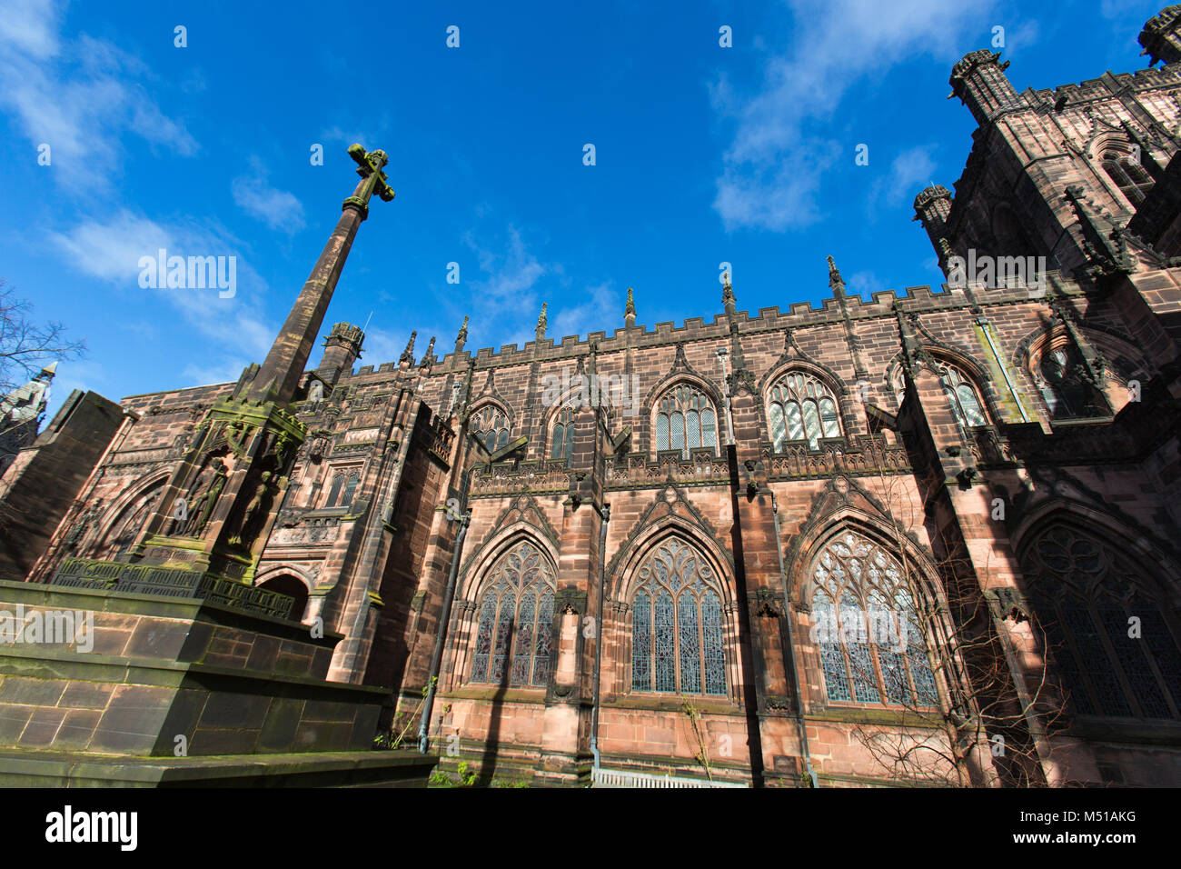 City of Chester, England. Picturesque view of the south façade and nave ...