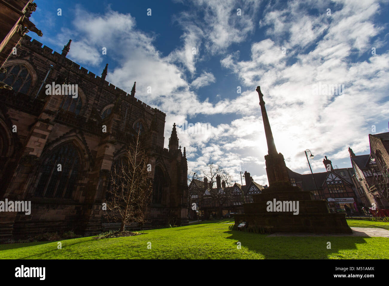 City of Chester, England. Silhouetted view of the memorial cross in ...