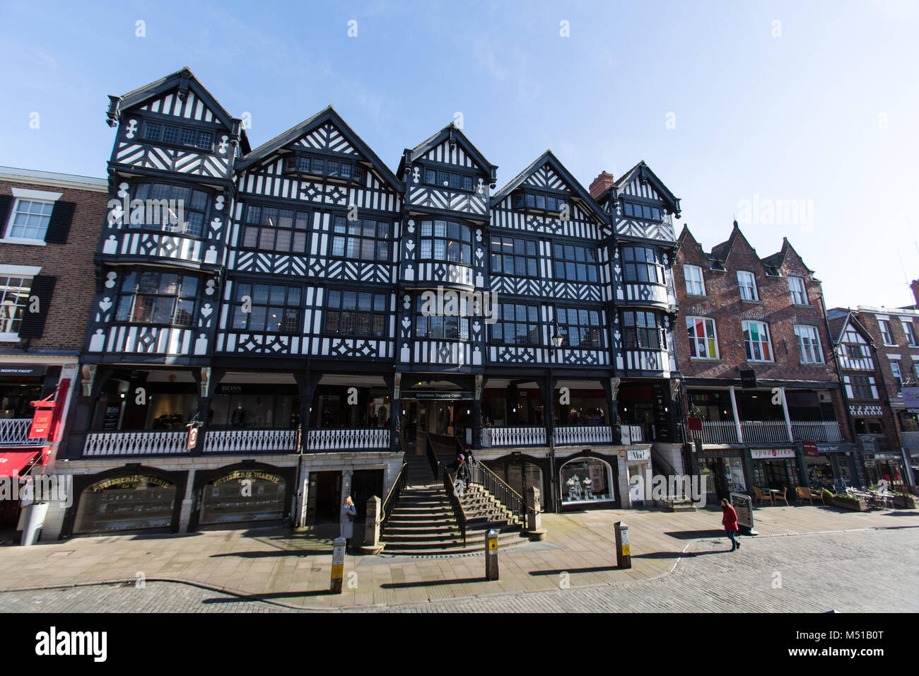 City of Chester, England. Picturesque view of the pedestrian precinct ...