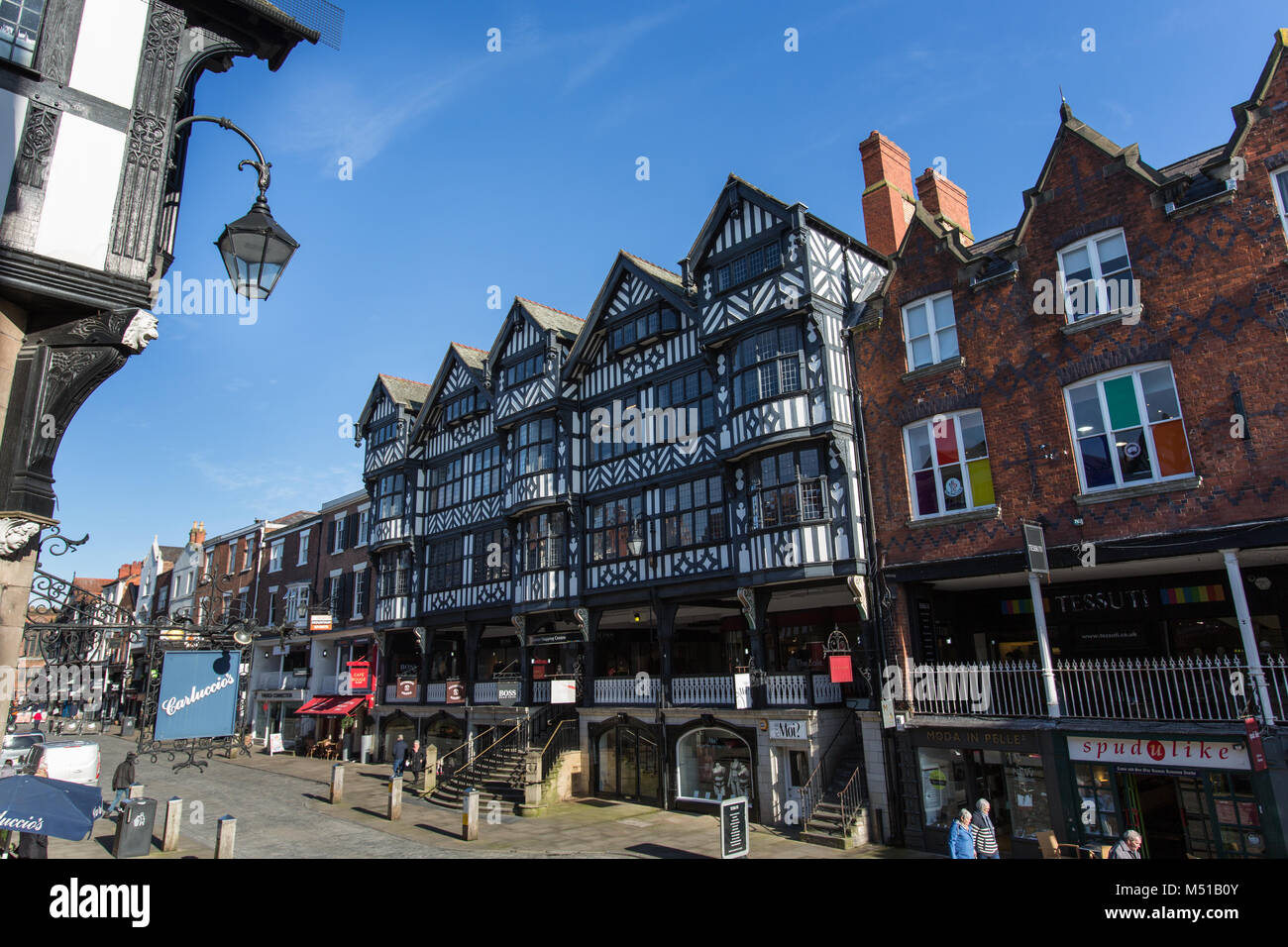 City of Chester, England. Picturesque view of the pedestrian precinct ...