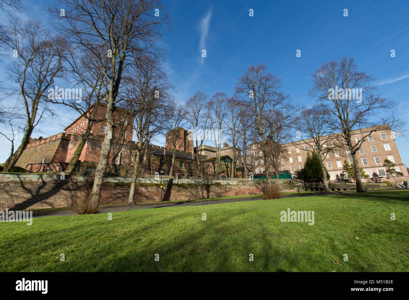 City of Chester, England. Picturesque view of Chester Castle walls with ...