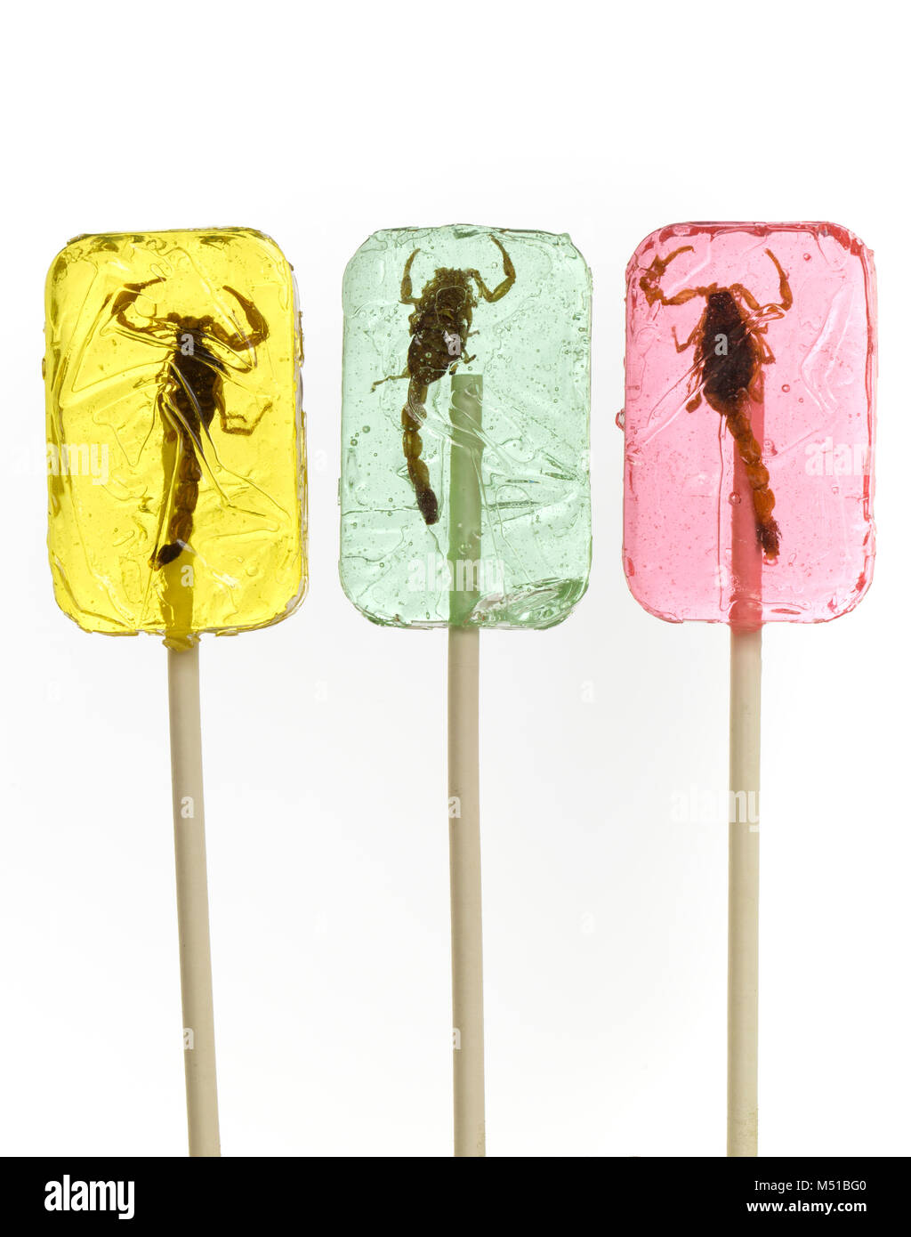Three flavored Hotlix scorpion suckers Stock Photo - Alamy