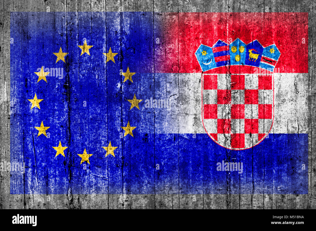 EU and Croatia flag on concrete wall Stock Photo - Alamy