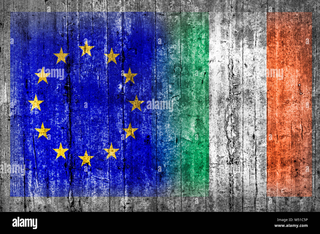 EU and Ireland flag on concrete wall Stock Photo - Alamy