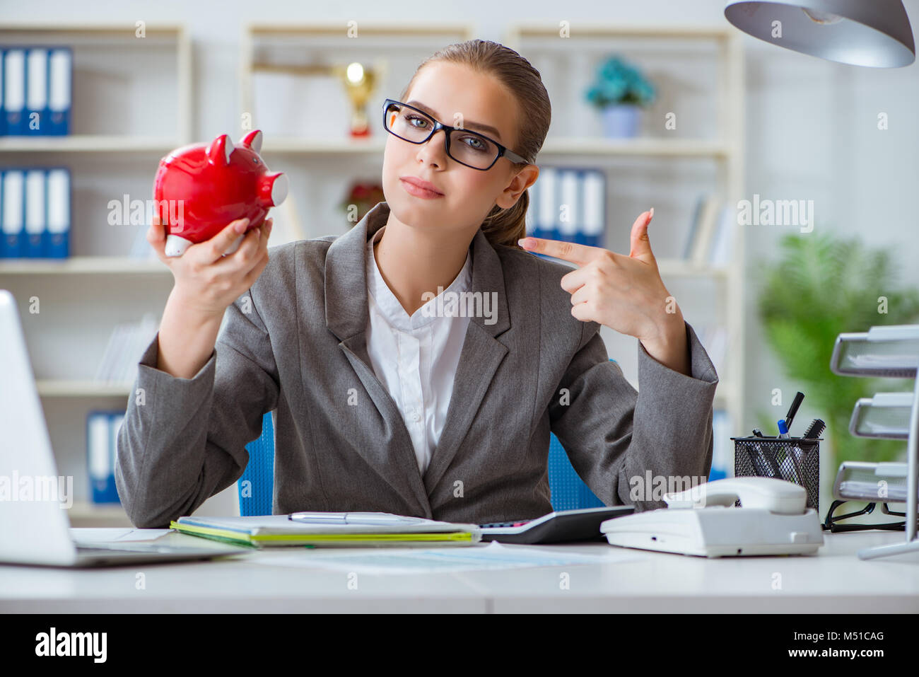 The female businesswoman boss accountant working in the office Stock ...