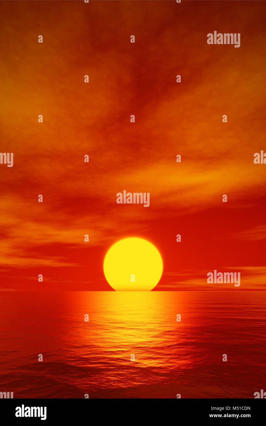 big beautiful red sunset over the ocean Stock Photo - Alamy