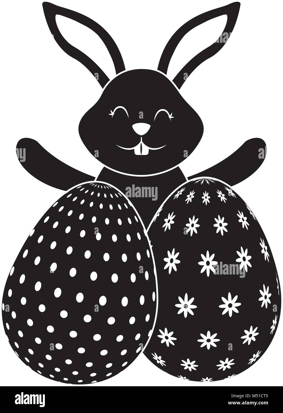 happy cute rabbit with two easter eggs decoration Stock Vector Image ...