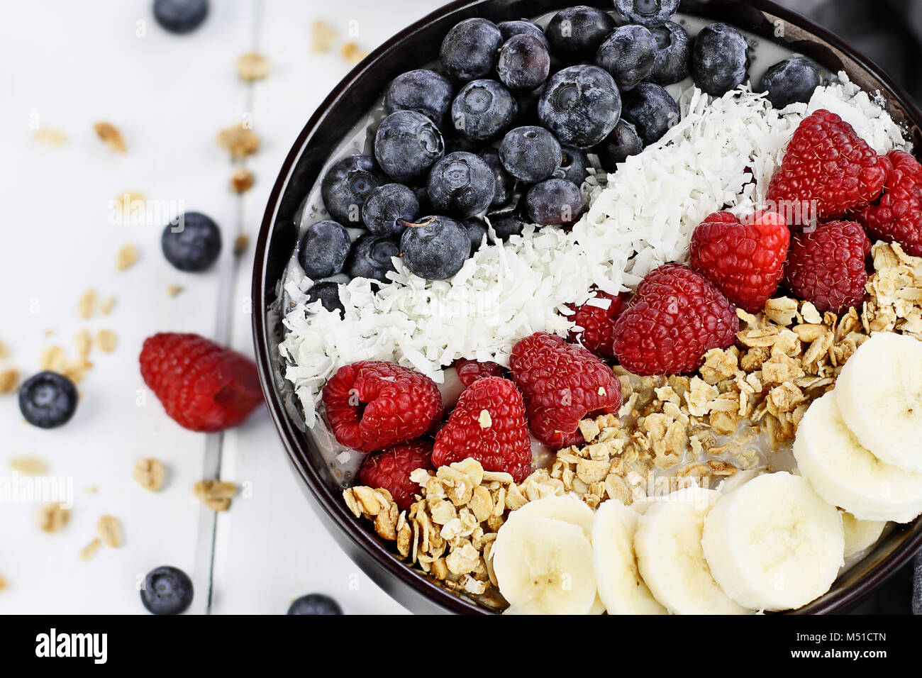 Breakfast Buddha bowl filled with chia pudding, sugar free coconut ...