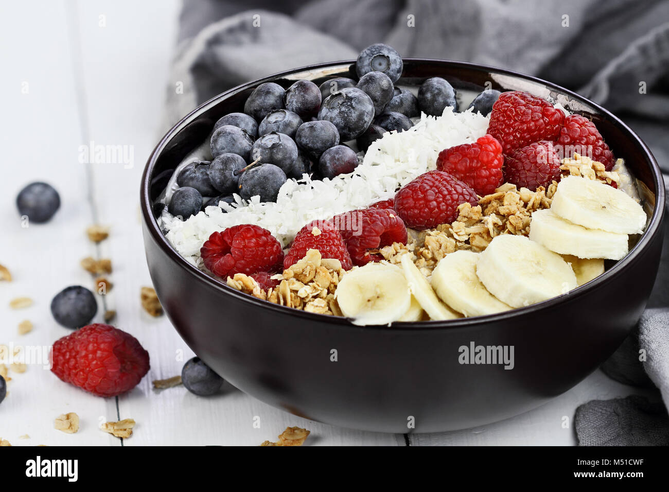 Breakfast Buddha bowl filled with chia pudding, sugar free coconut ...