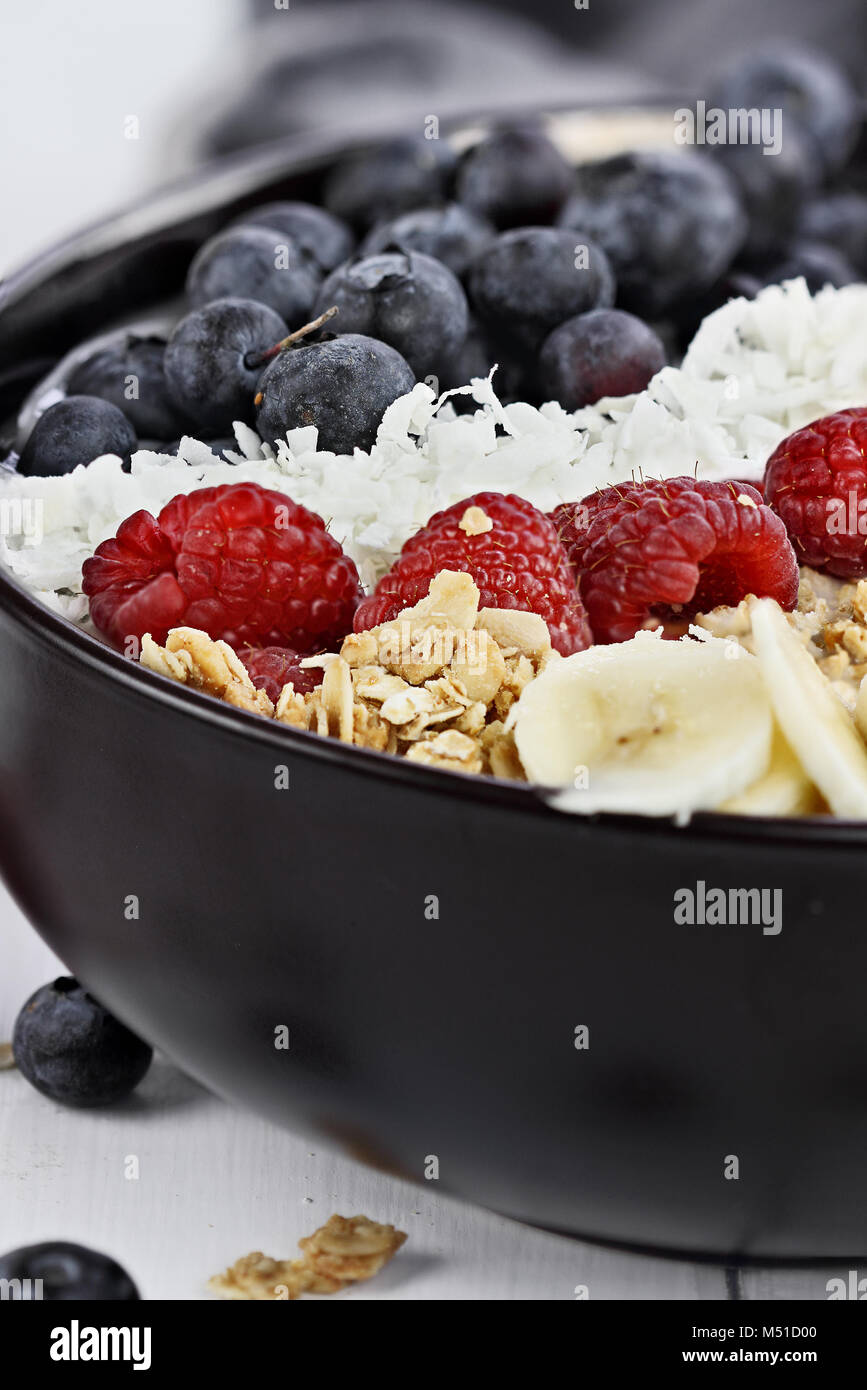 Breakfast Buddha bowl filled with chia pudding, sugar free coconut ...