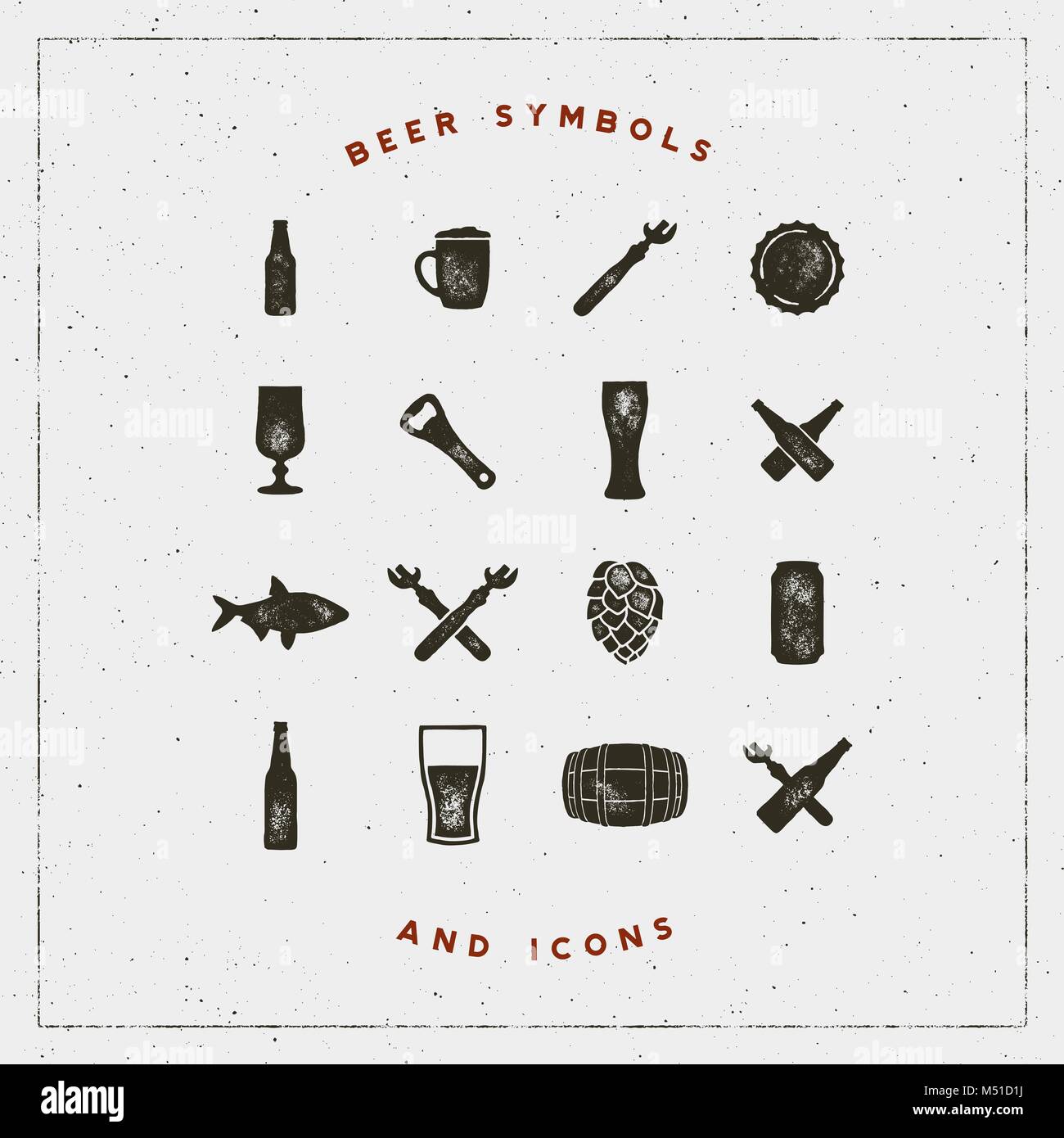 set of beer symbols and icons with letterpress effect. vector ...
