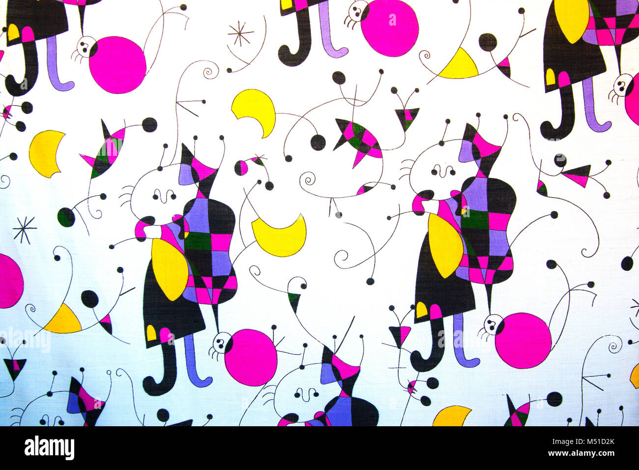 Detail of vintage Miro' style 1950's fabric pattern Stock Photo - Alamy