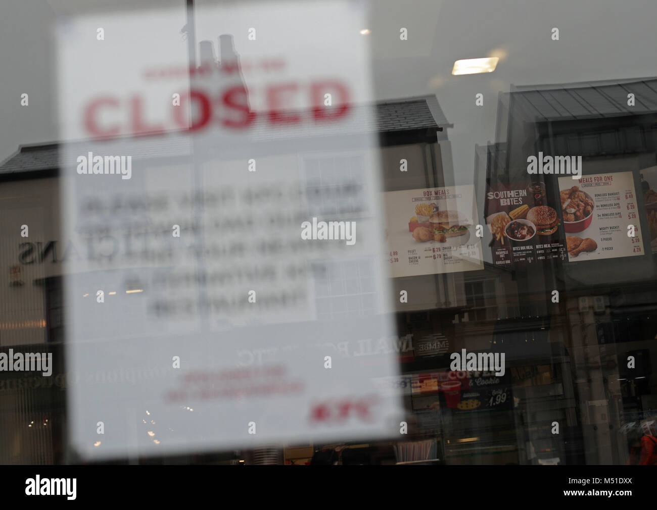 A closed sign on the door of a KFC restaurant in Clapham, south London ...