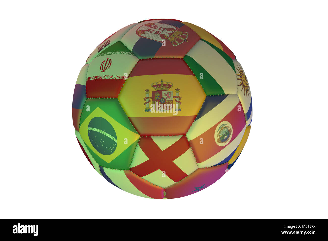 Isolated realistic football with flags of countries participating in ...