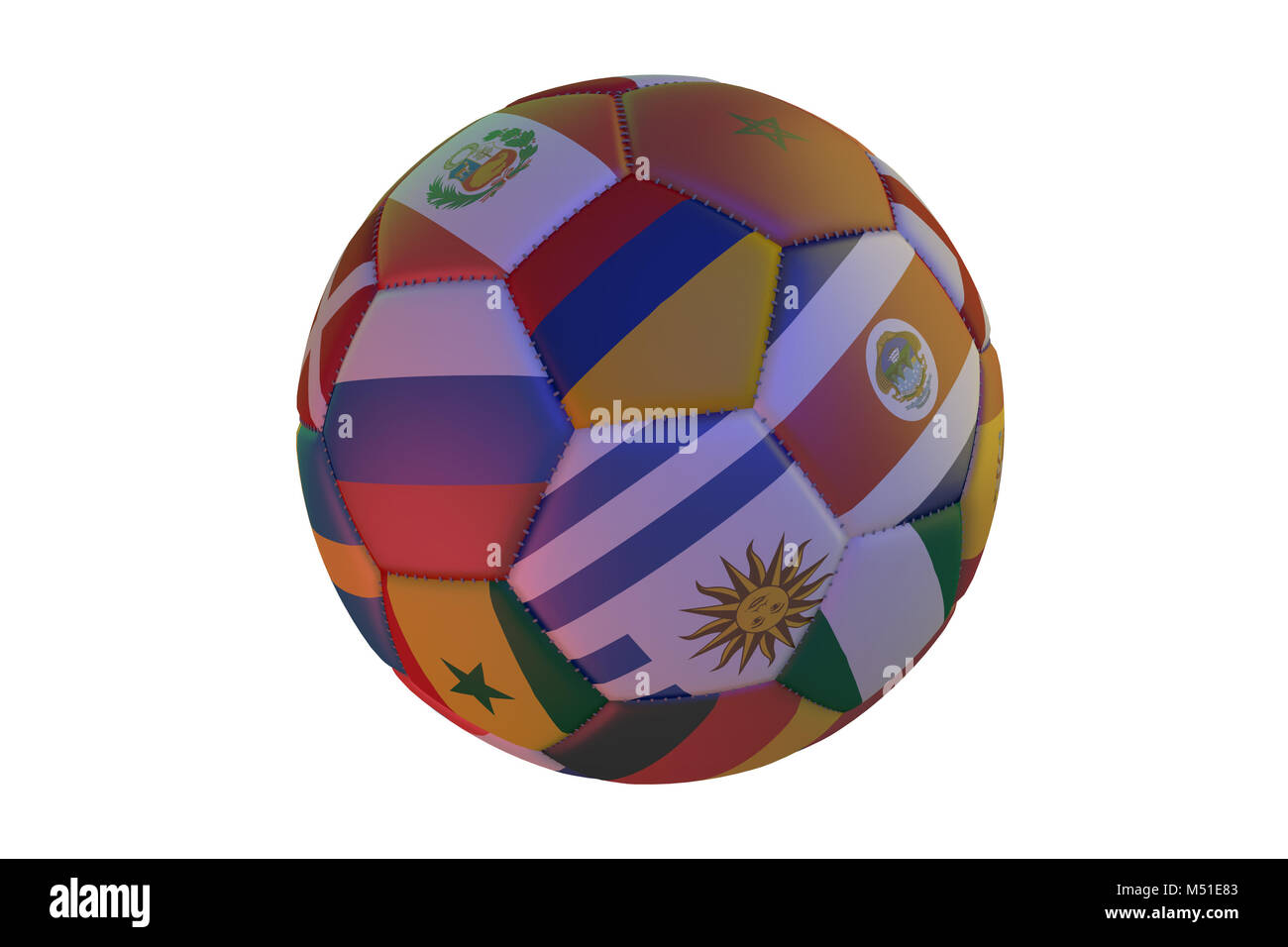 Isolated realistic football with flags of countries participating in ...