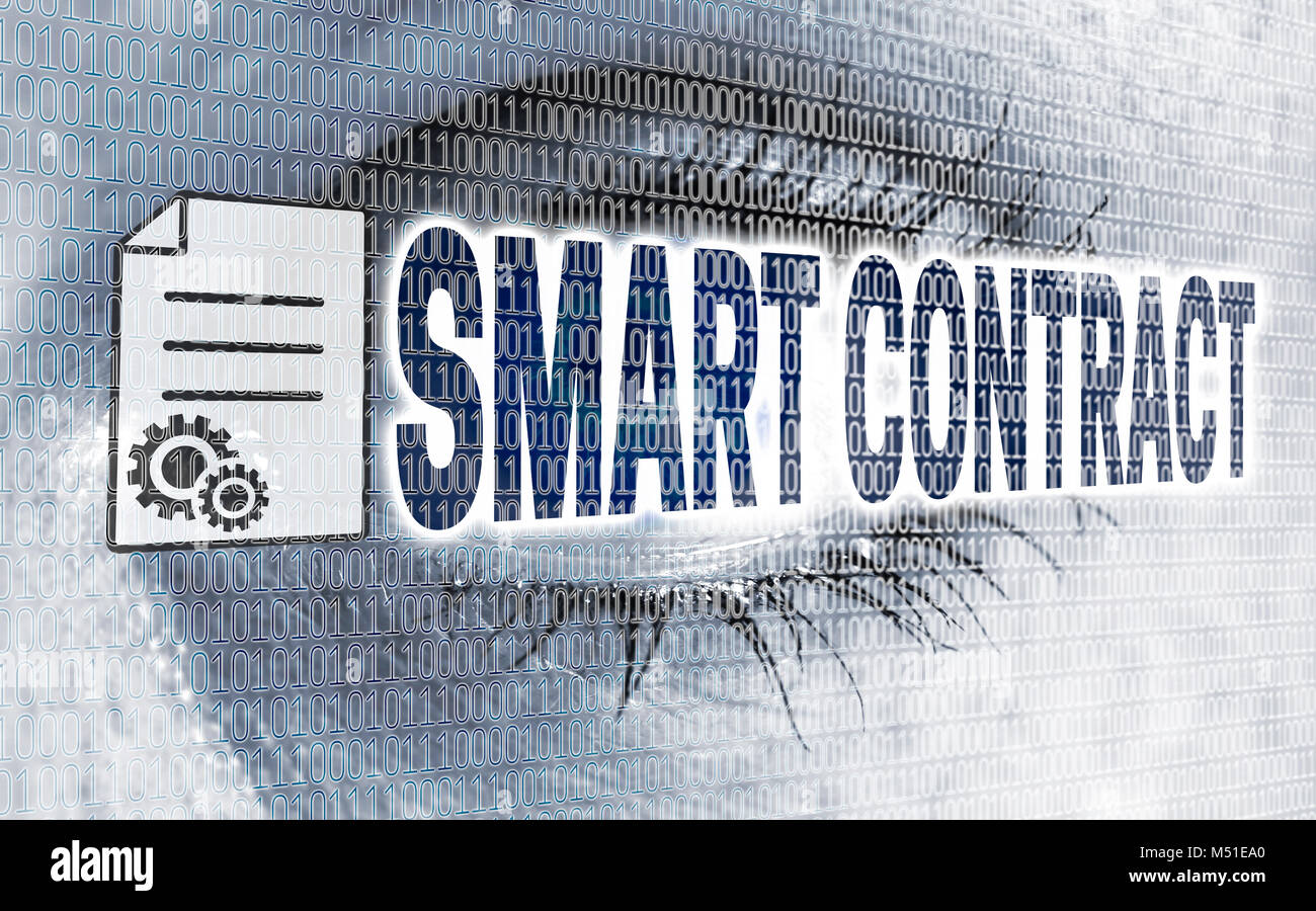 Smart contract eye with matrix looks on viewer concept Stock Photo - Alamy