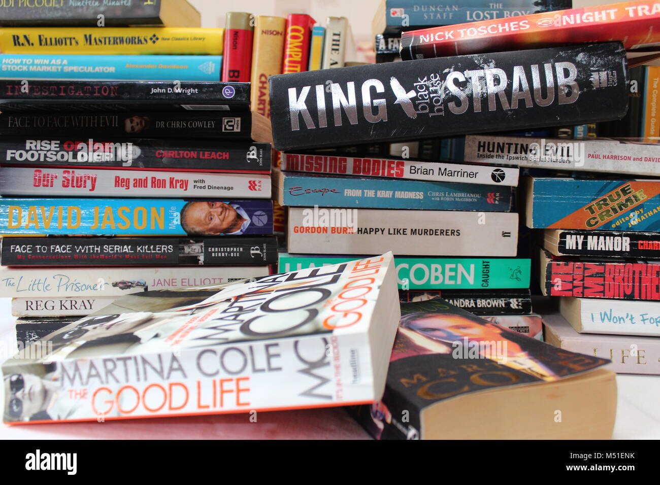 Stacked collection of books Stock Photo - Alamy