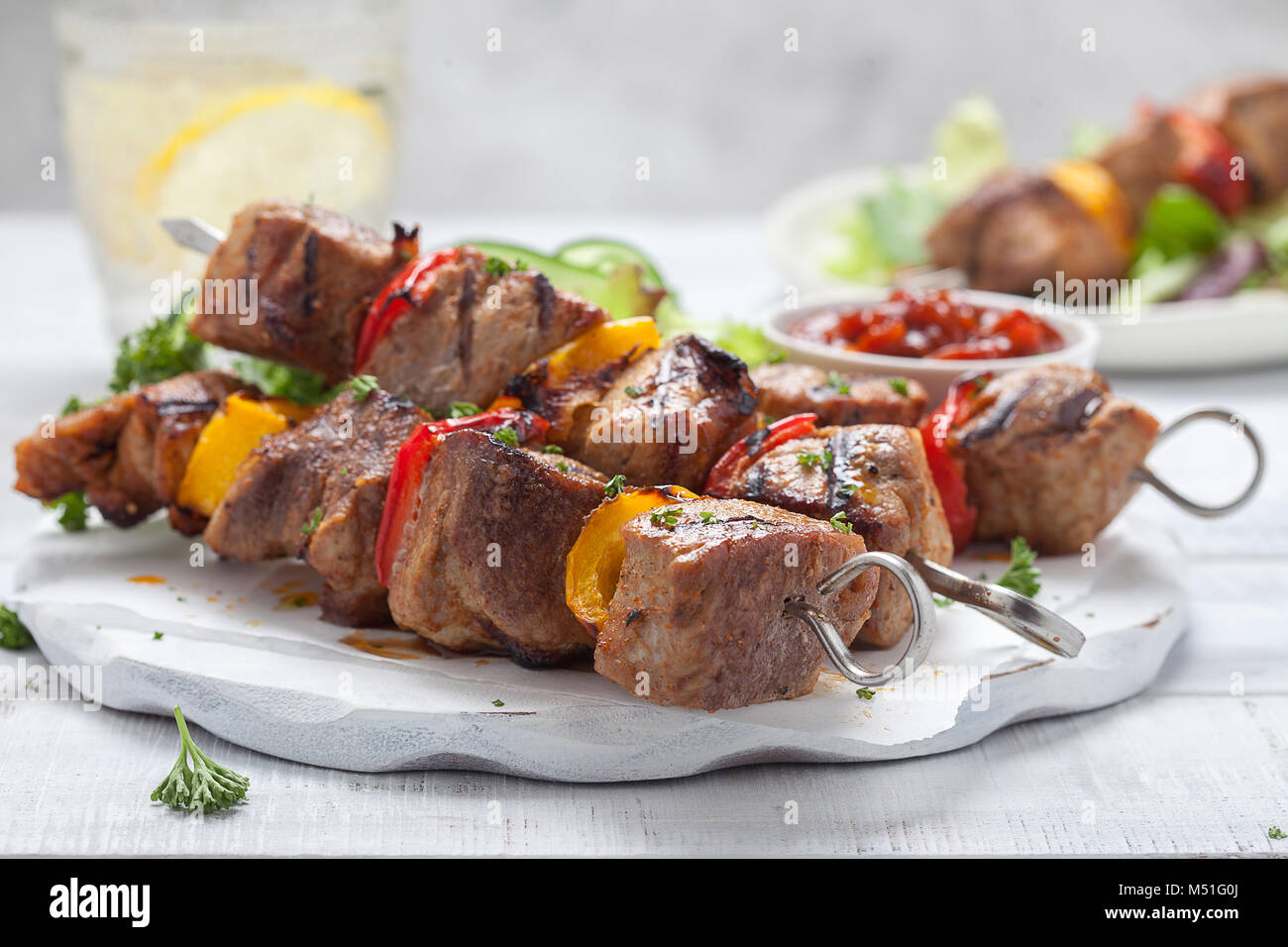 Grilled pork kebab with pepper Stock Photo - Alamy