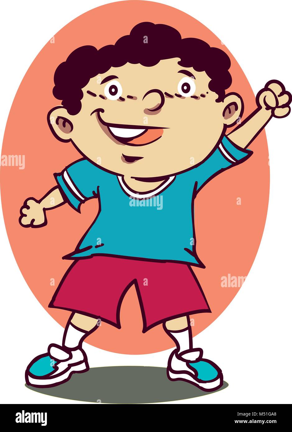 happy kid one arm up cartoon style vector illustration Stock Vector ...