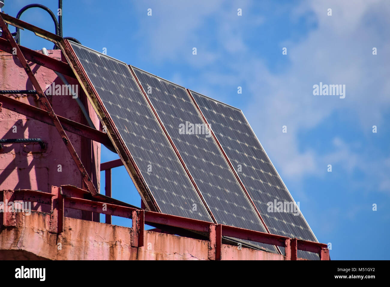 Solar panels at the top of the lighthouse. Transformation of solar ...