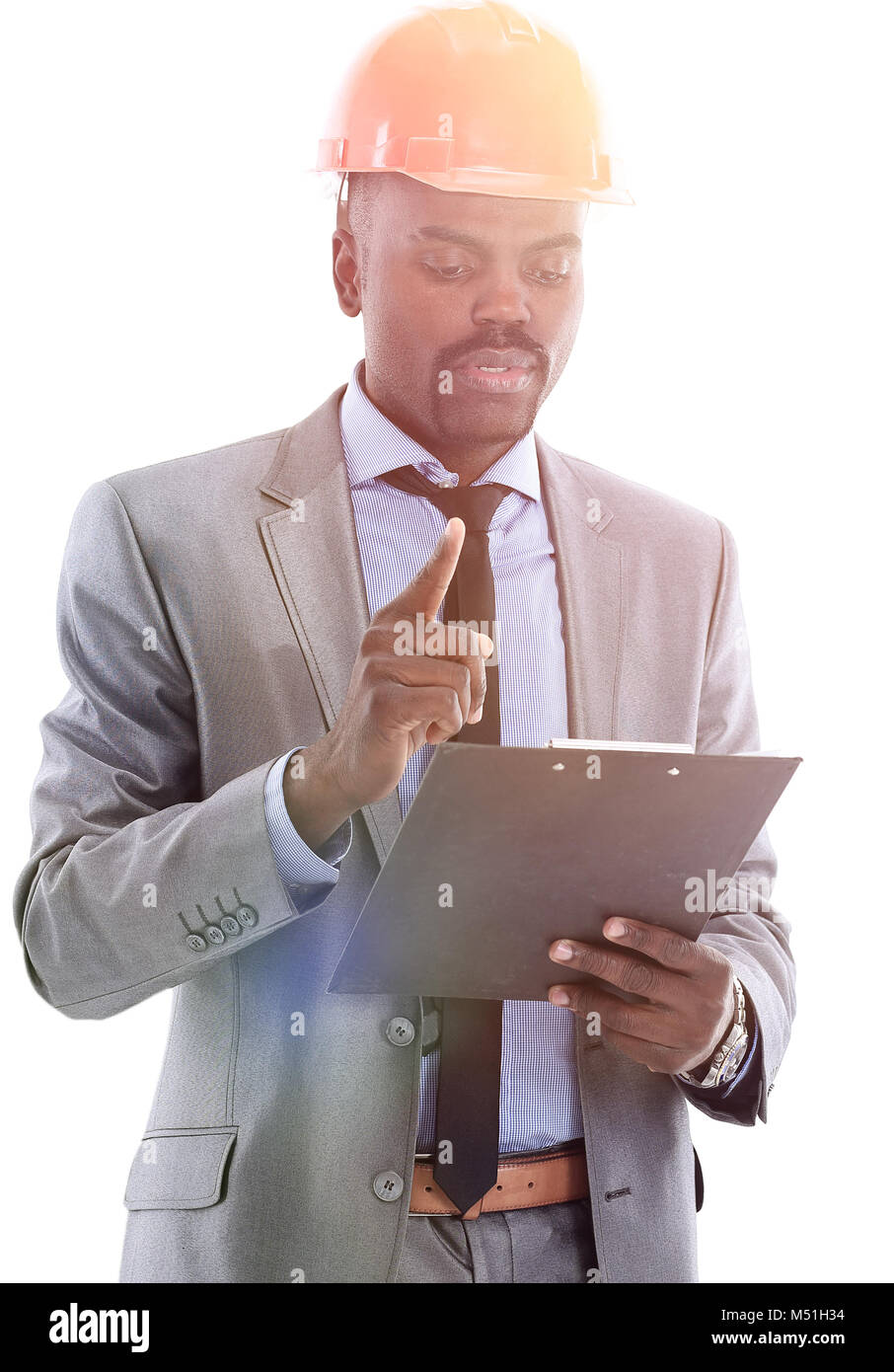 African american engineer a over white background Stock Photo - Alamy