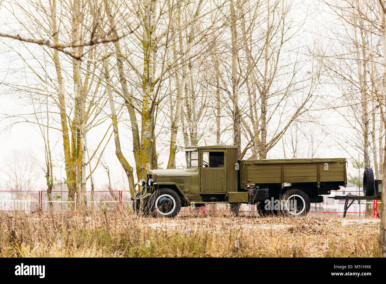 Soviet military truck of the World War II ZIS-5 in the field Stock ...